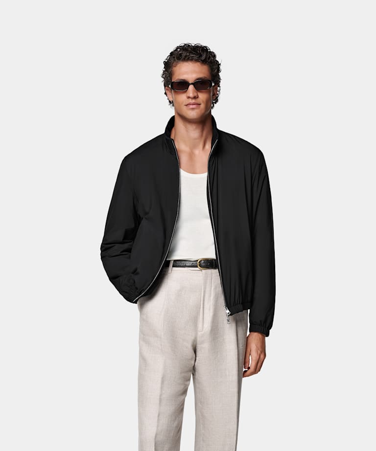 Black Belted Trench Coat in Water-Repellent Technical Fabric ...