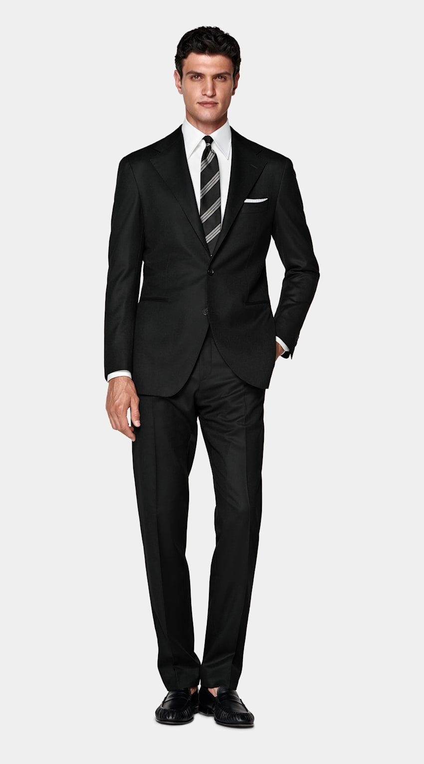Black Relaxed Fit Roma Suit in Pure Wool Flannel S120's | SUITSUPPLY ...