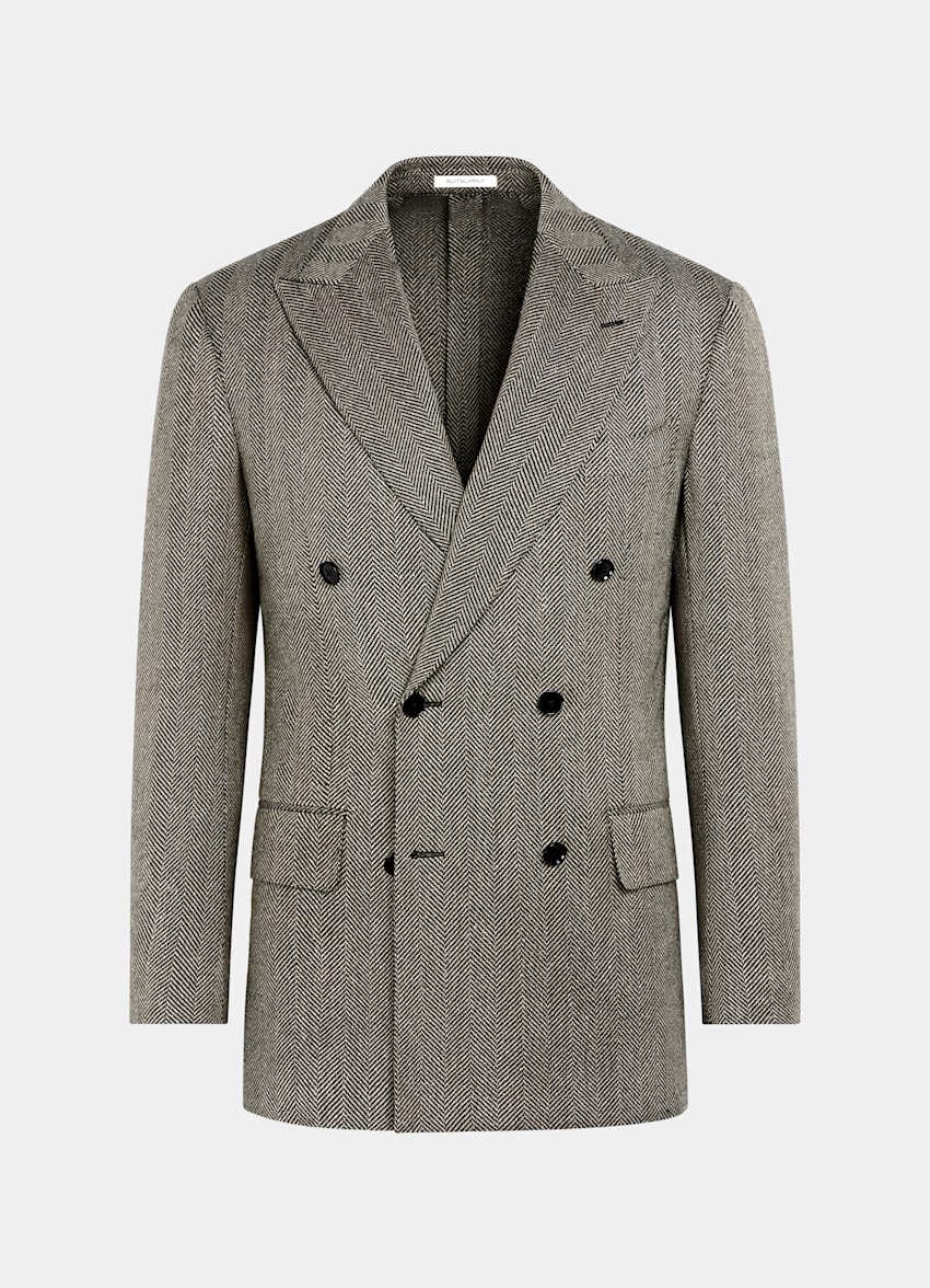 Brown Herringbone Tailored Fit Milano Blazer in Wool Alpaca Silk ...