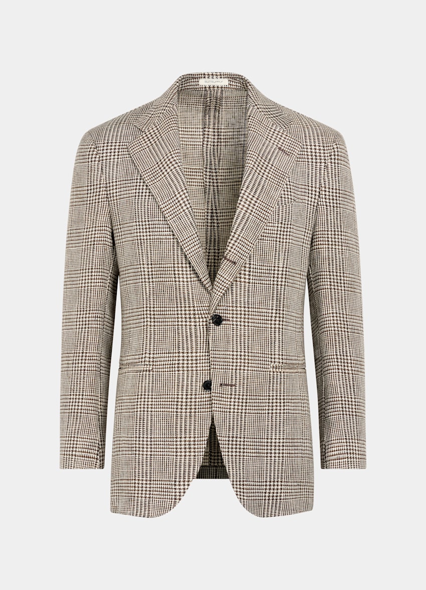 Mid Brown Checked Relaxed Fit Roma Blazer in Pure Linen | SUITSUPPLY