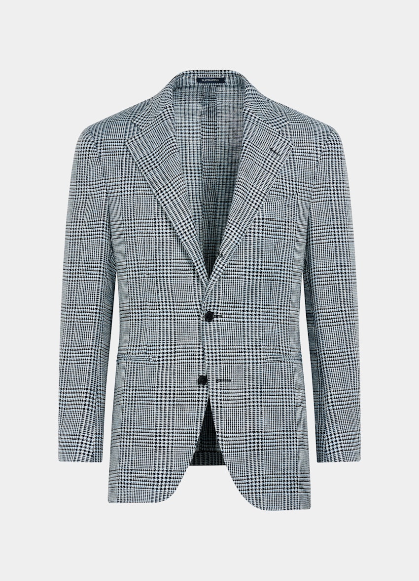 Light Blue Checked Relaxed Fit Roma Blazer in Pure Linen | SUITSUPPLY