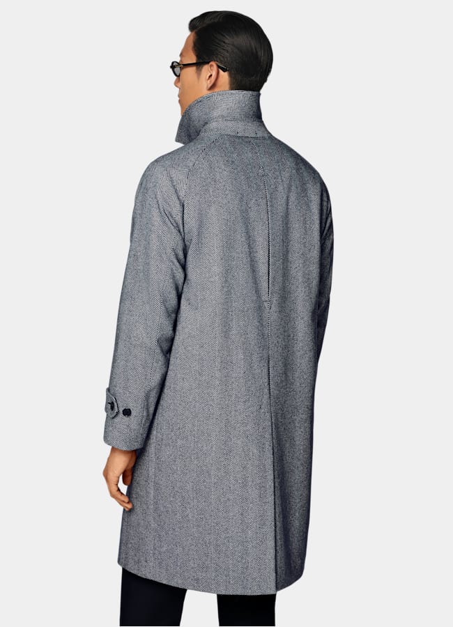 Navy Herringbone Relaxed Raglan Overcoat in Pure Wool | SUITSUPPLY