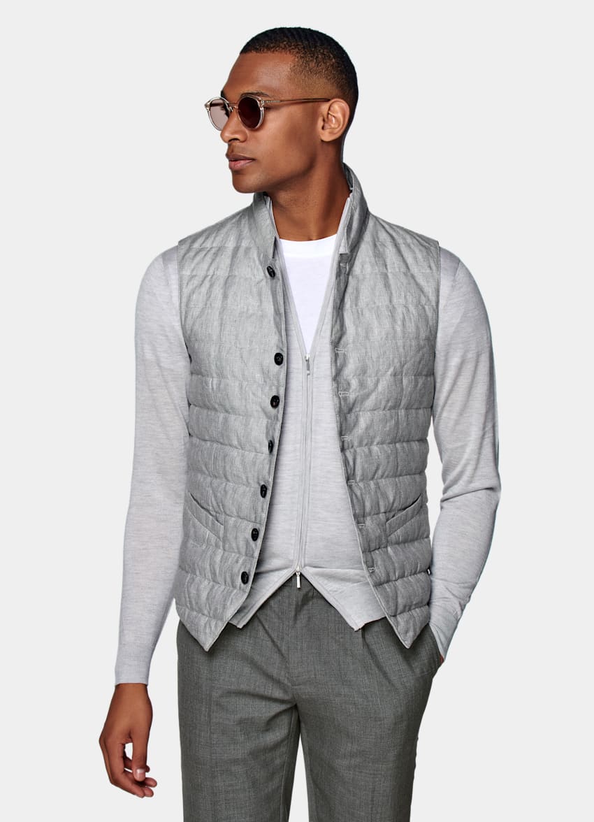 Light Grey Down Vest | Pure Linen | Suitsupply Online Store