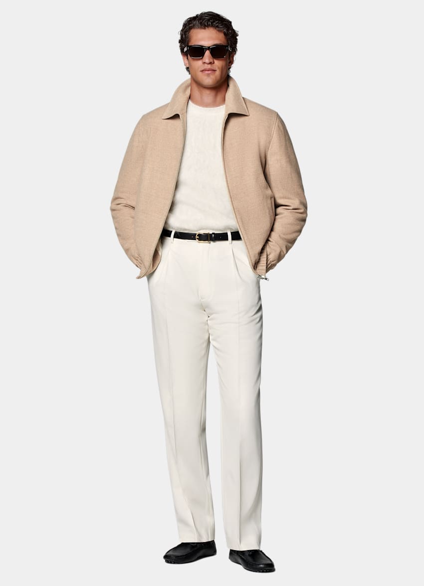 Light Brown Bomber Jacket in Pure S180's Wool | SUITSUPPLY Light Brown Bomber Jacket in Pure S180's Wool | SUITSUPPLY