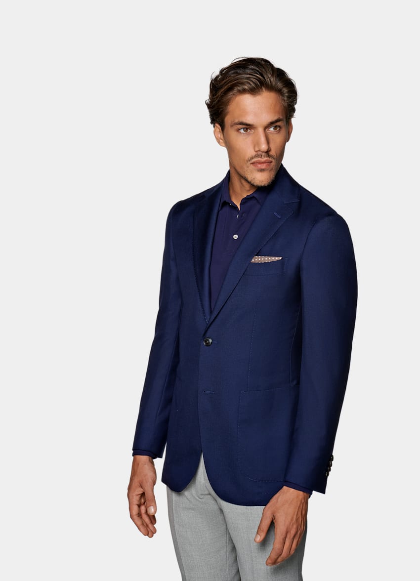 Veste Havana bleu marine | Soie et cachemire Single Breasted ...