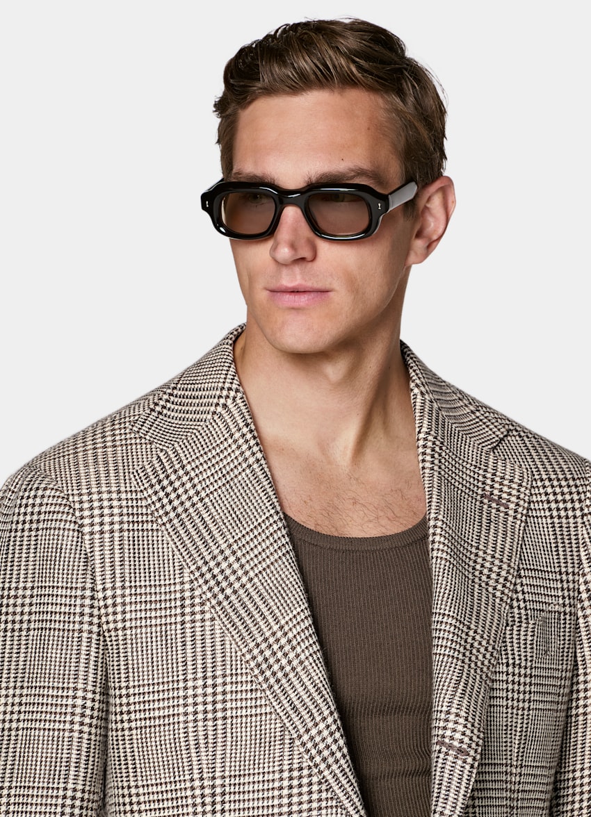 Mid Brown Checked Relaxed Fit Roma Blazer in Pure Linen | SUITSUPPLY