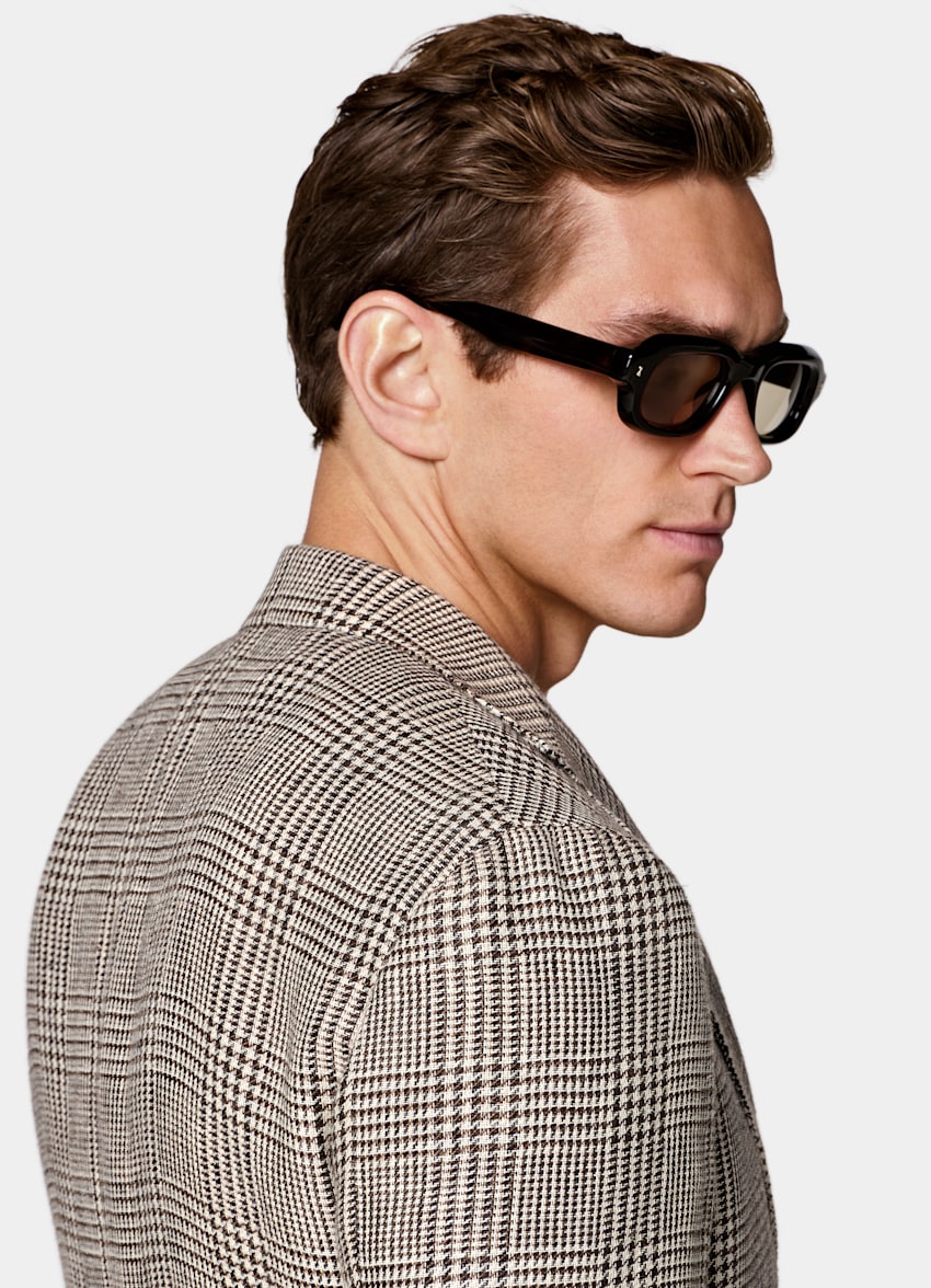 Mid Brown Checked Relaxed Fit Roma Blazer in Pure Linen | SUITSUPPLY