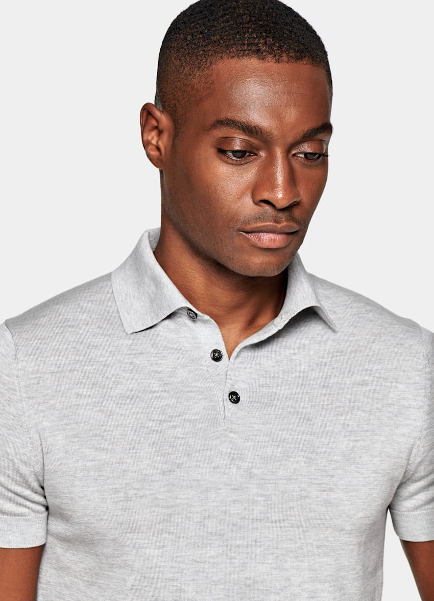 Polo gris claro | Algodón y seda | Suitsupply Online Store