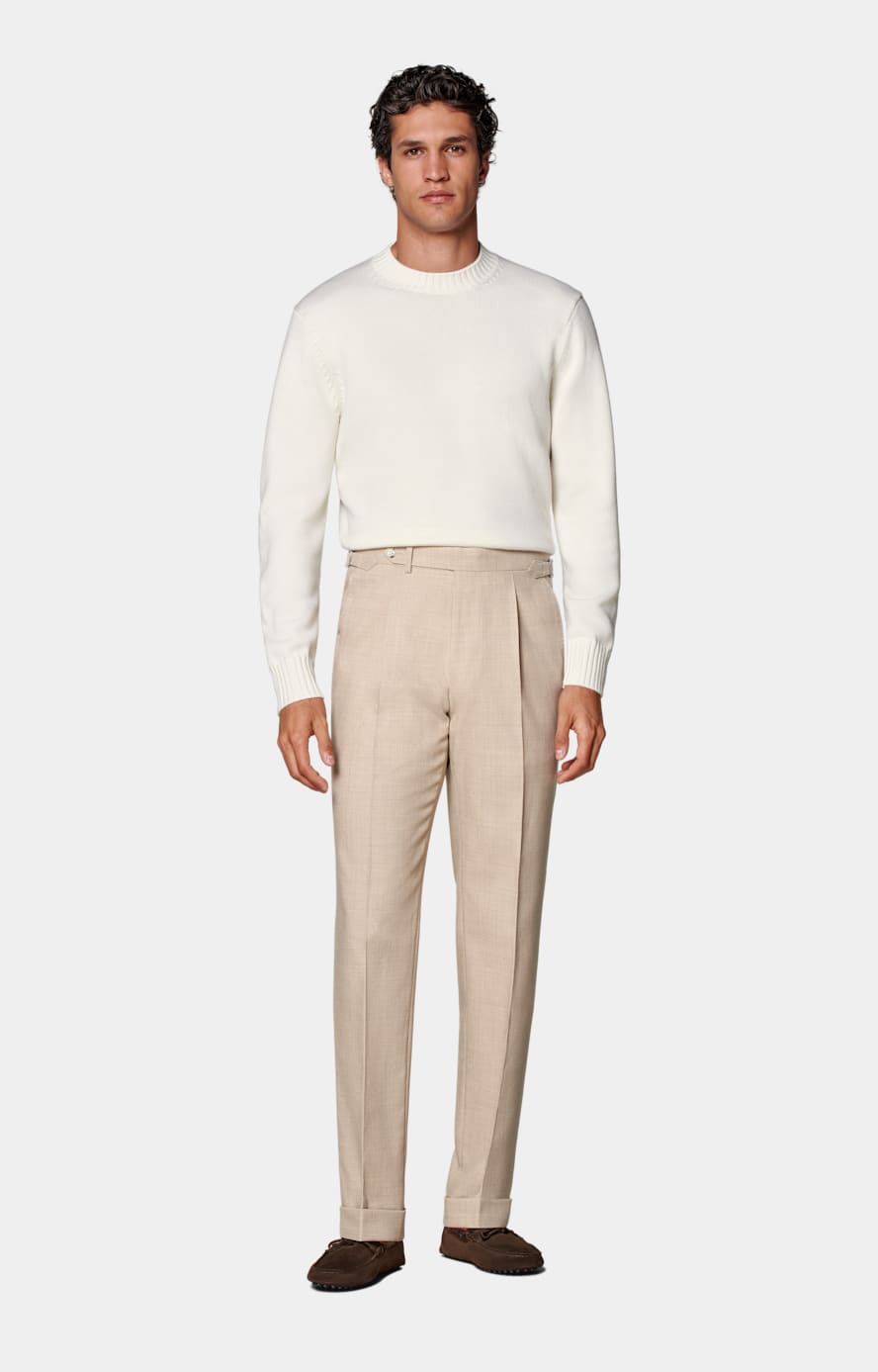 Sand Slim Leg Tapered Pants in Pure 4-Ply Traveller Wool | SUITSUPPLY US