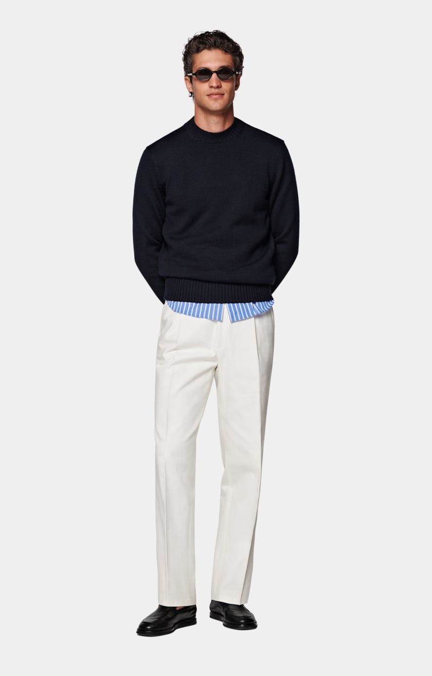 Off-White Wide Leg Straight Pants in Pure Cotton | SUITSUPPLY US