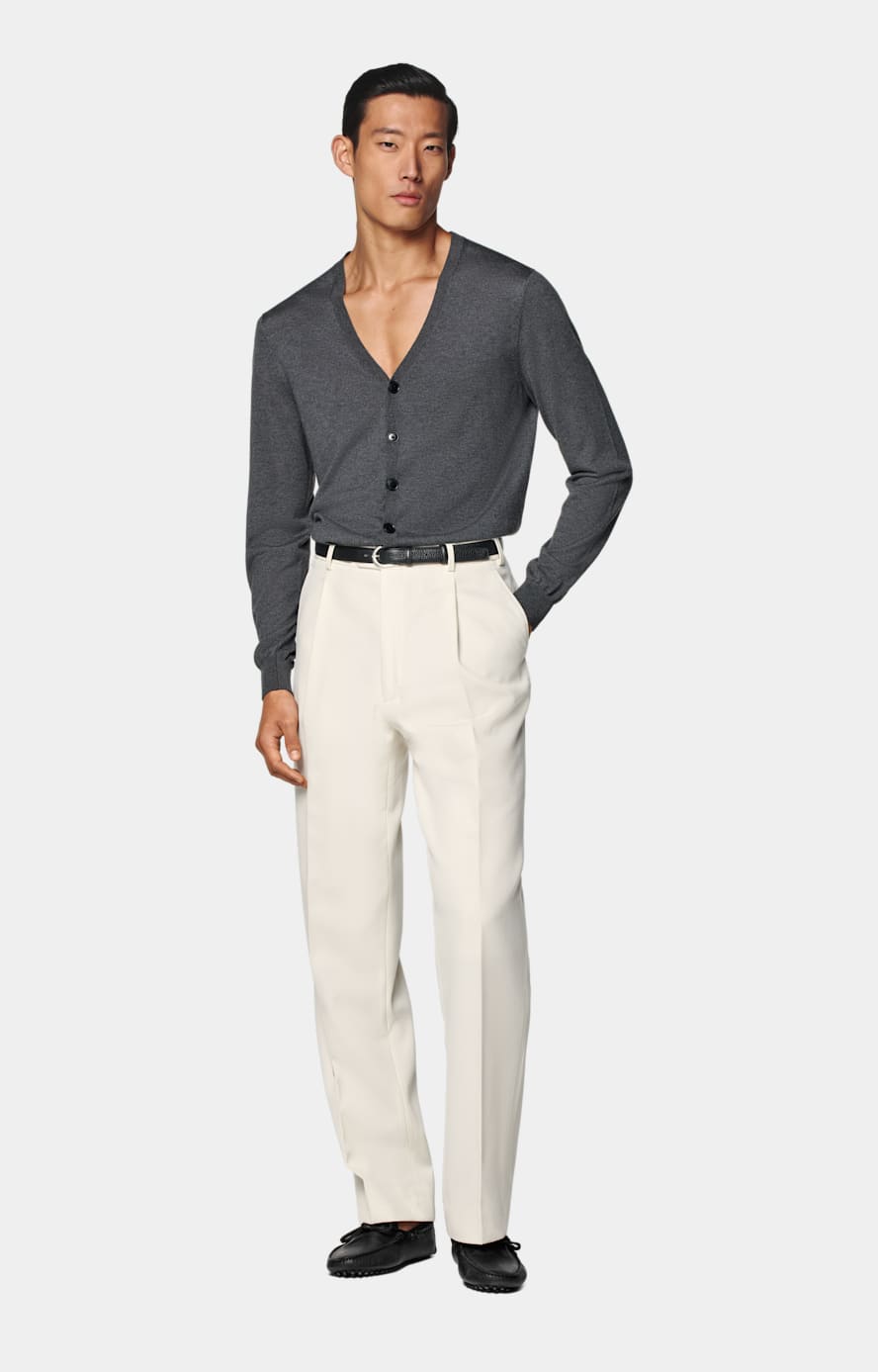 Off-White Wide Leg Straight Trousers in Pure Wool | SUITSUPPLY ...