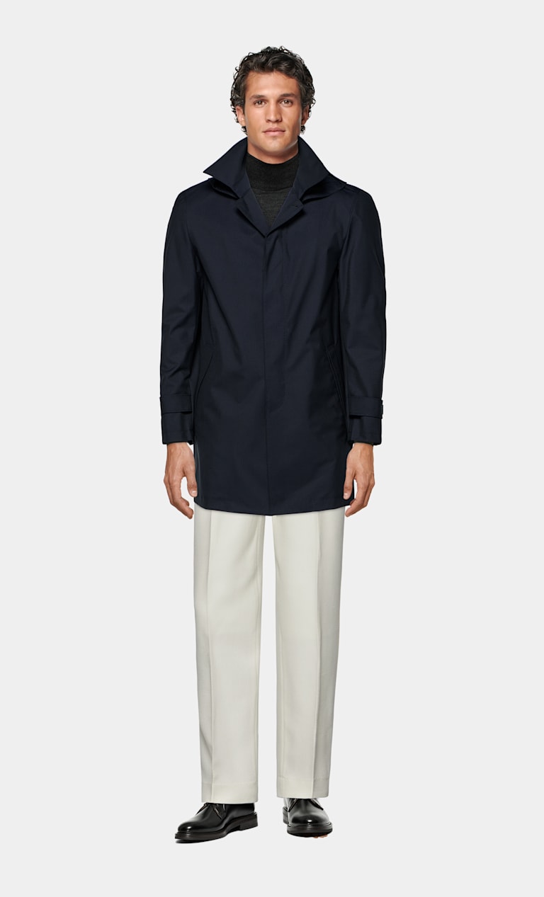Navy Raincoat in Water-Repellent Wool Polyurethane | SUITSUPPLY The ...