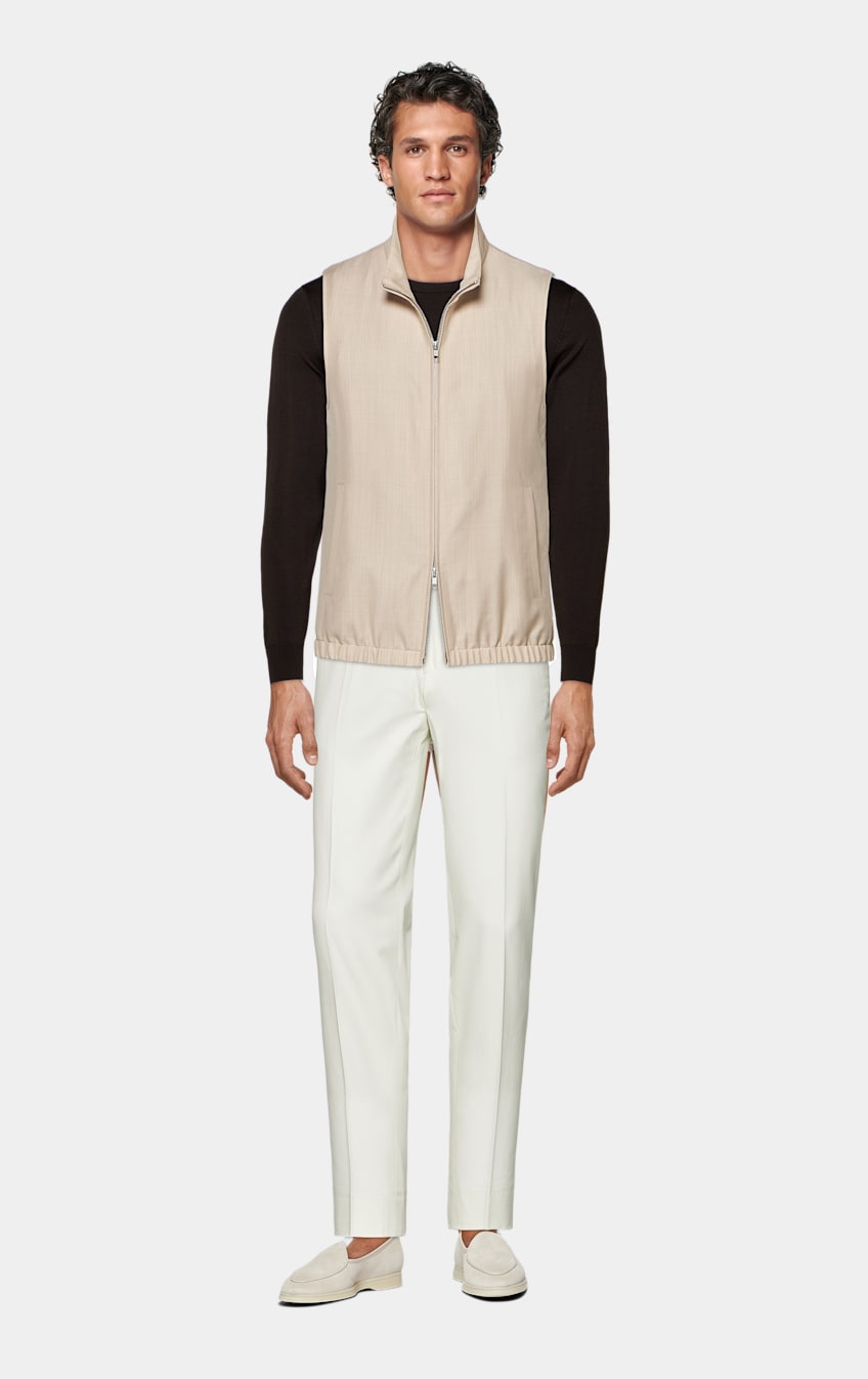 Sand Herringbone Zip Vest en Wool Mohair | SUITSUPPLY España