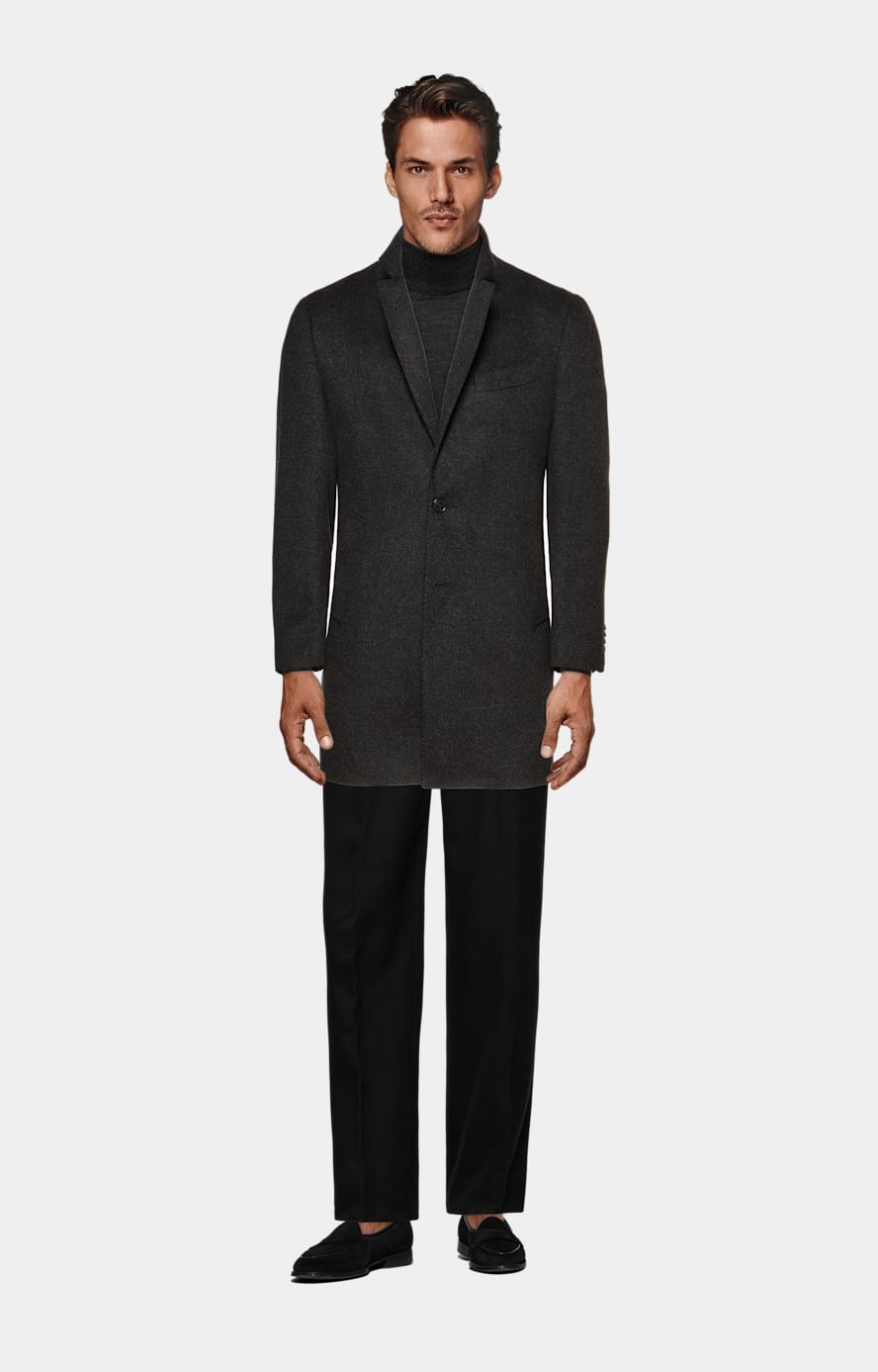 Dark Grey Overcoat in Pure Wool | SUITSUPPLY | SUITSUPPLY Poland