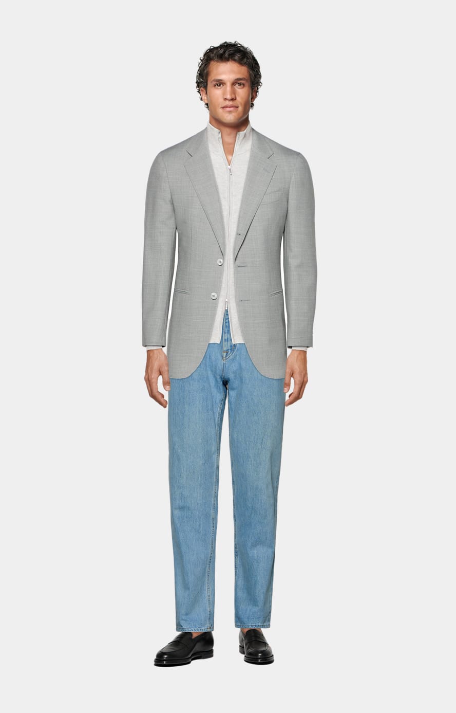 Light Grey Zip Cardigan in Silk, Wool, Cashmere | SUITSUPPLY US