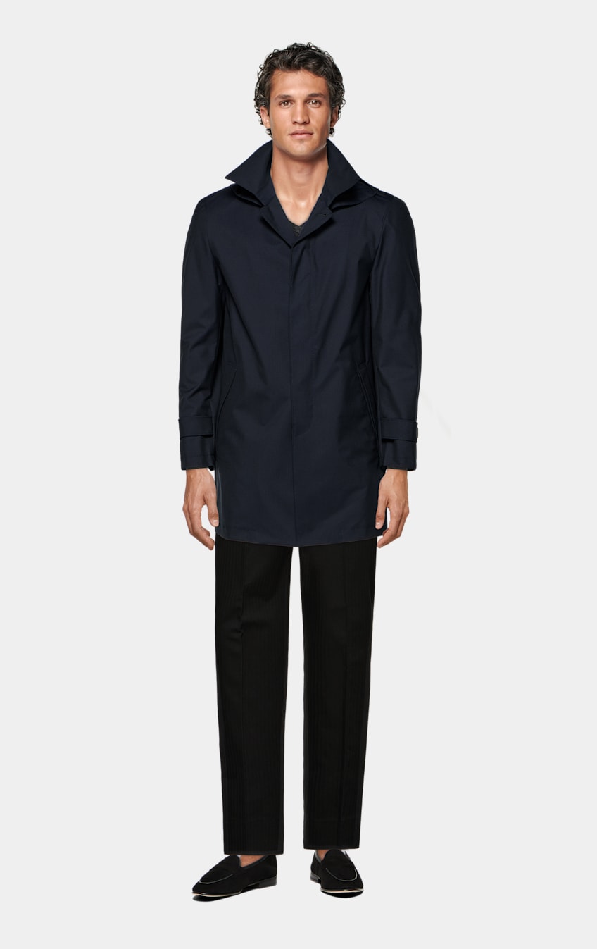 Navy Raincoat in Water-Repellent Wool Polyurethane | SUITSUPPLY Australia