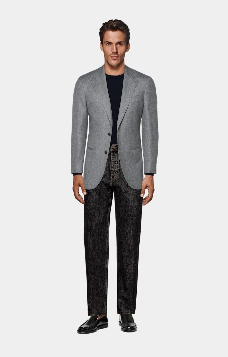 Mid Grey Tailored Fit Havana Suit Jacket in Pure S120's Wool Flannel ...