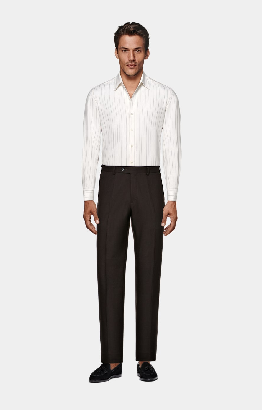 Dark Brown Straight Leg Pants in Wrinkle-Free 4-Ply Wool | SUITSUPPLY ...