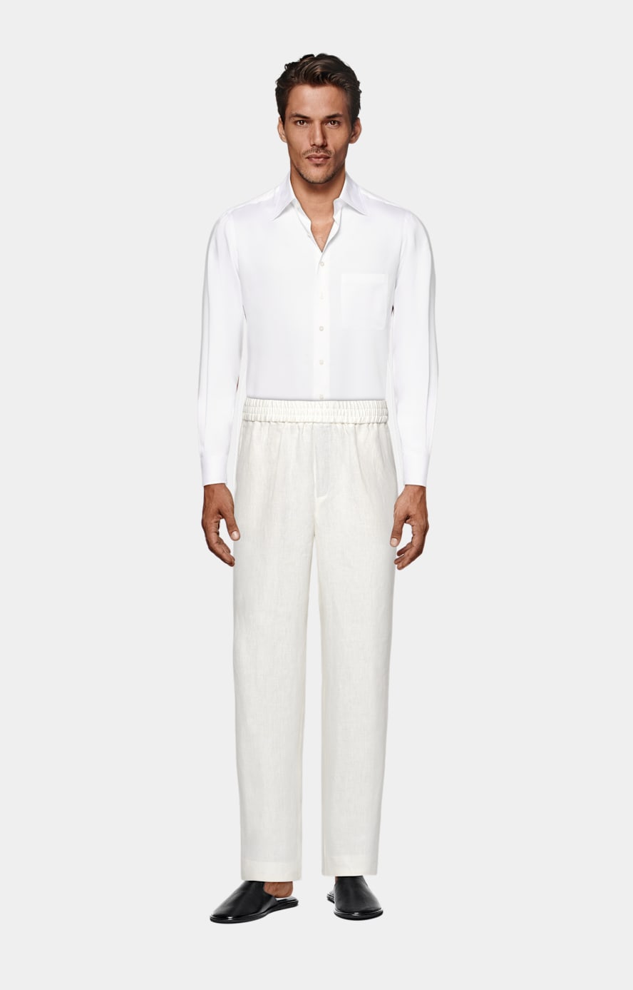 Off-White Wide Leg Straight Trousers in Pure Linen | SUITSUPPLY ...