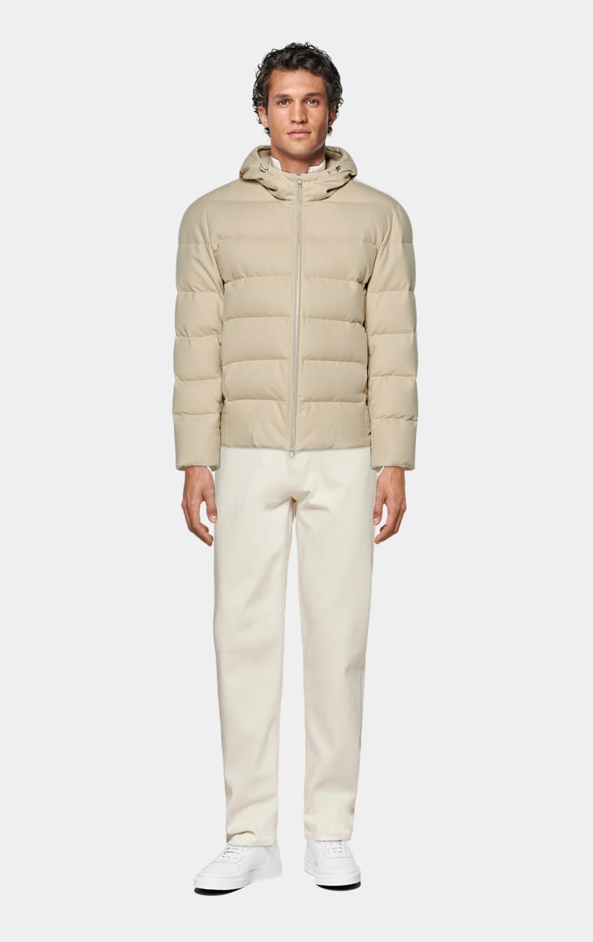 Light Brown Down Jacket in Water-Repellent Wool Blend | SUITSUPPLY US