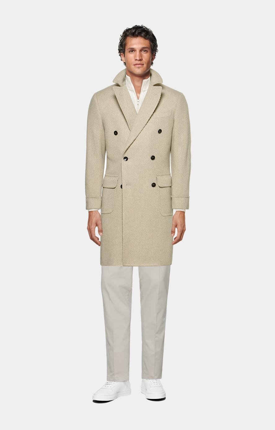 Light Brown Twill Polo Coat in Pure S110's Wool | SUITSUPPLY Italy