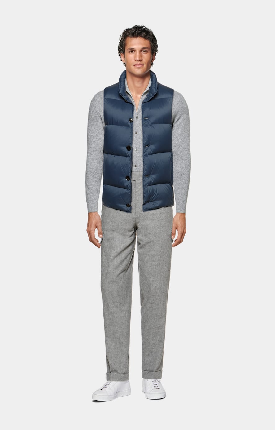 Grey Long Sleeve Polo Cardigan in Pure Mongolian Cashmere | SUITSUPPLY Iran