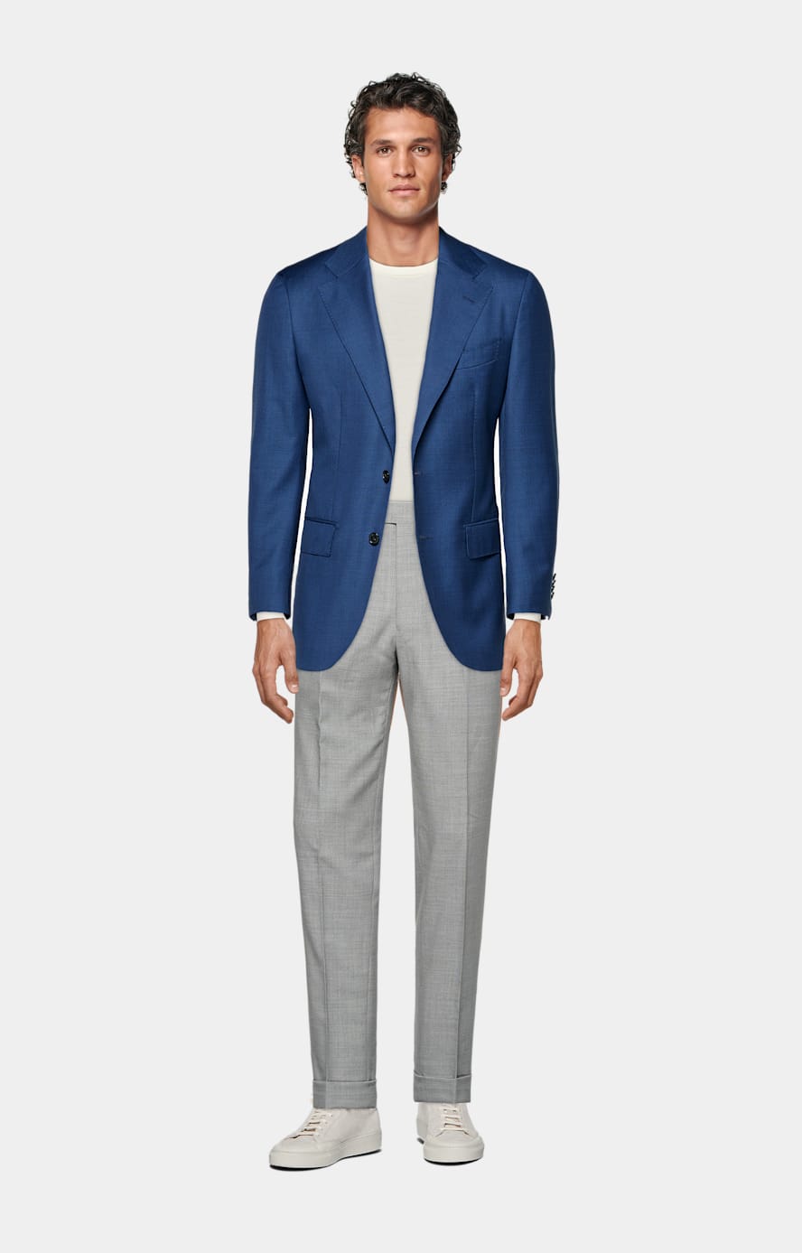 Mid Blue Tailored Fit Havana Suit Jacket in Pure S110's Wool ...