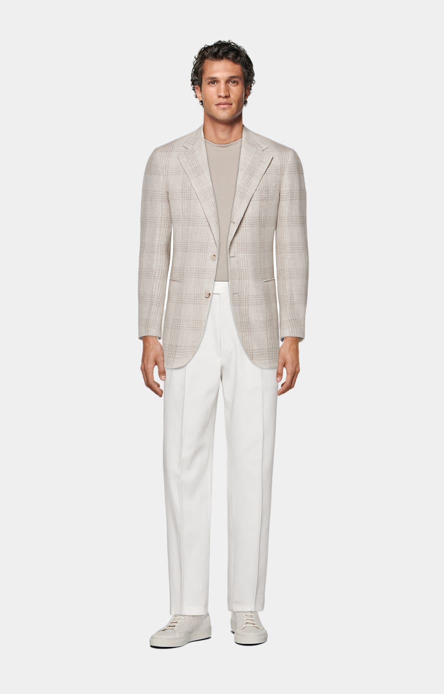 Off-White Wide Leg Tapered Trousers in Pure Cotton | SUITSUPPLY Australia