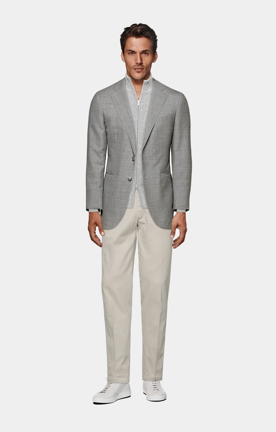 Light Grey Ribbed Zip Cardigan in Wool & Cashmere | SUITSUPPLY ...