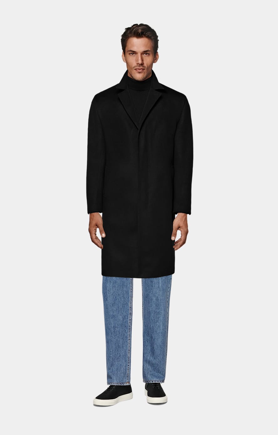 Black Overcoat in Pure Wool | SUITSUPPLY | SUITSUPPLY The Netherlands