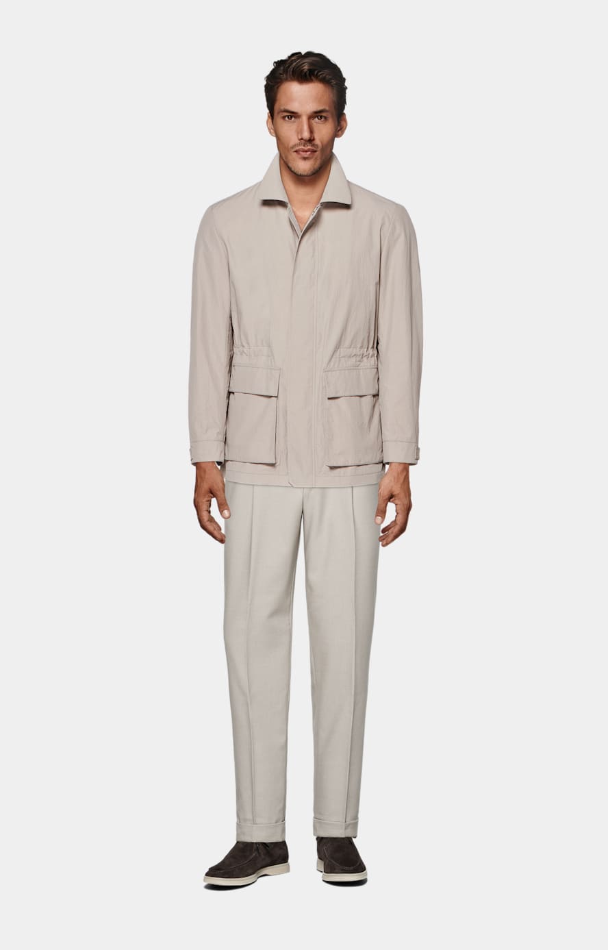 Light Taupe Field Jacket in Water-Repellent Technical Fabric ...