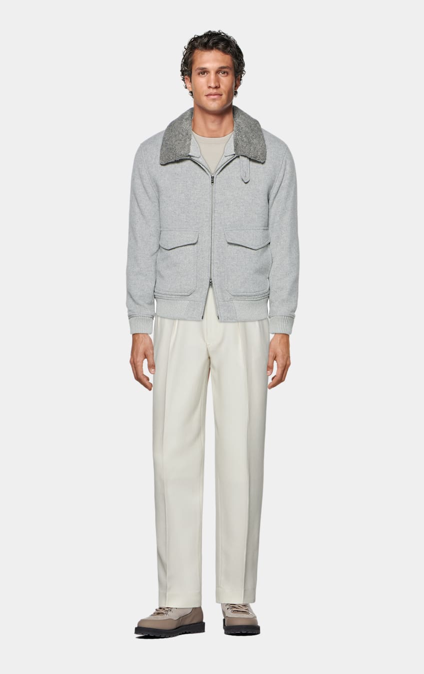 Light Grey Bomber Jacket in Pure Wool | SUITSUPPLY United Arab Emirates
